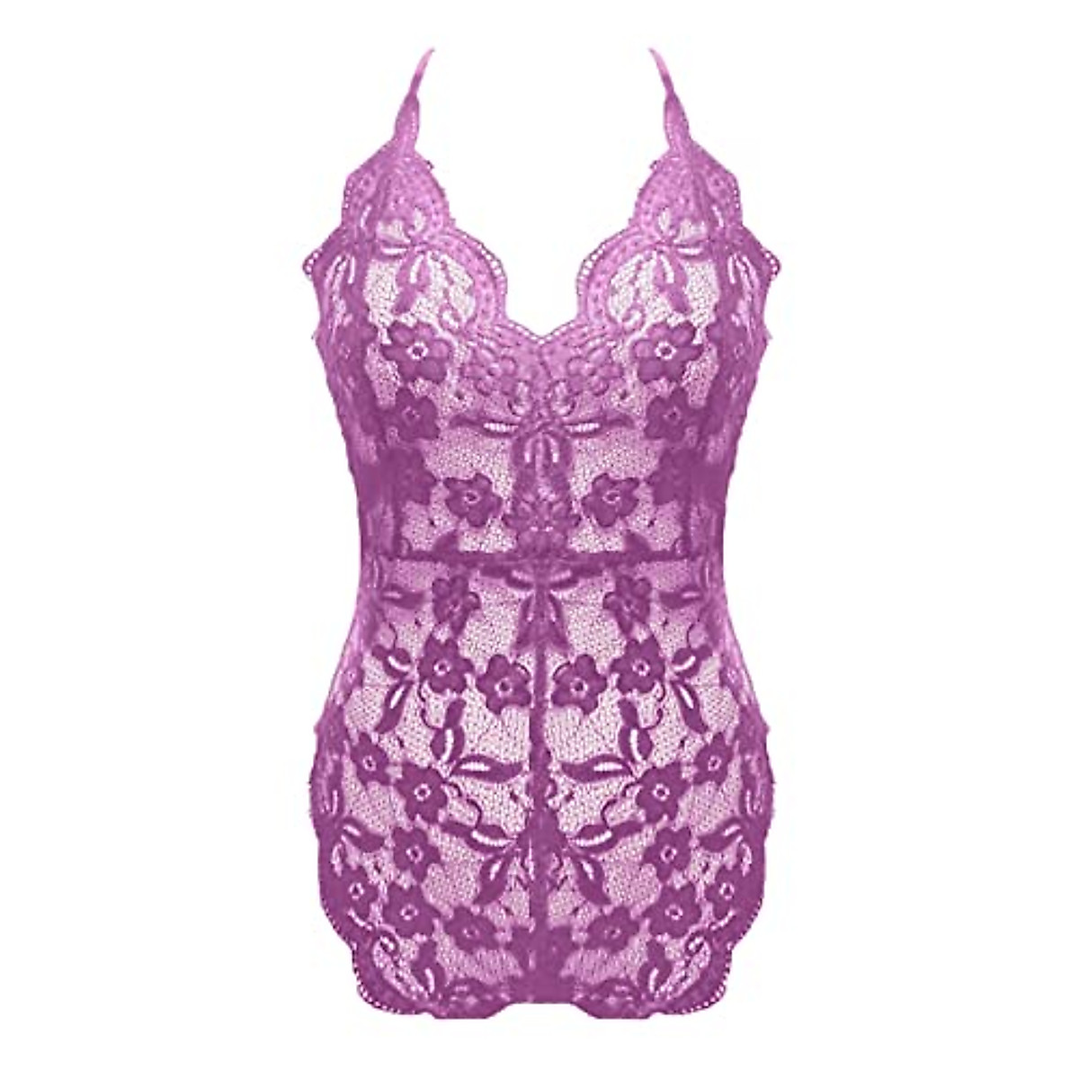 Qopobobo Sexy Lengerie for Women Naughty Women One Piece Lingerie Deep V Teddy Lace Bodysuit Hollow Sexy Halter Sleepwear Purple