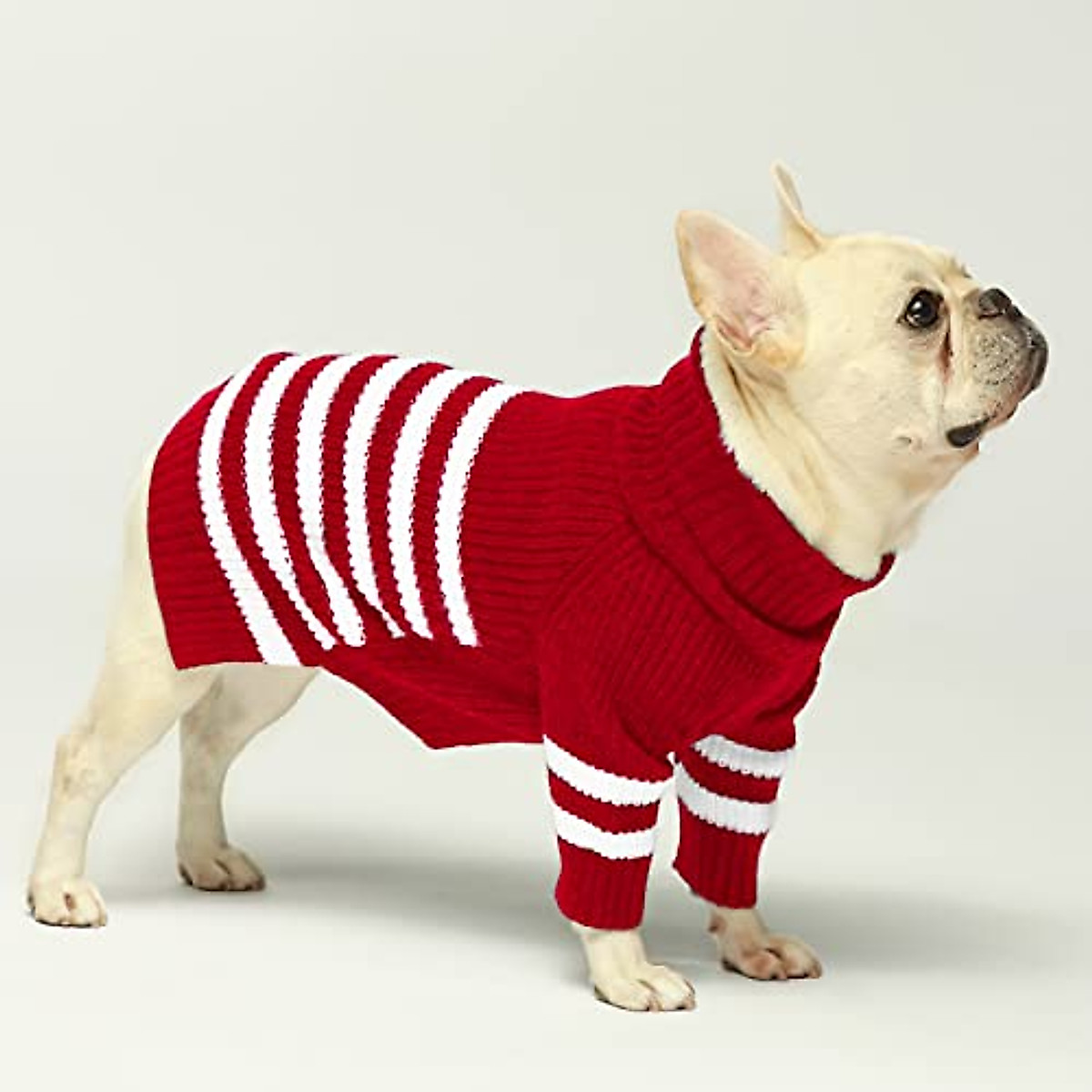 Fitwarm Dog Striped Knitted Sweater, Thermal Turtleneck Pet Coat, Dog Winter Clothes for Small Dogs Boy Girl, Cat Apparel, Red, XS