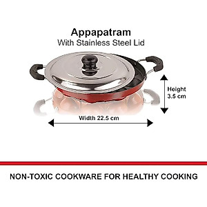 KASHVIYA Heavy 12 Cavities Non Stick Appam Patra With Stainless Lid,Red (Paniyarrakal/Paniyaram/Appam Pan/Maker/Pan Cake Maker), Aluminium (Large Black)(Gas Compatible)