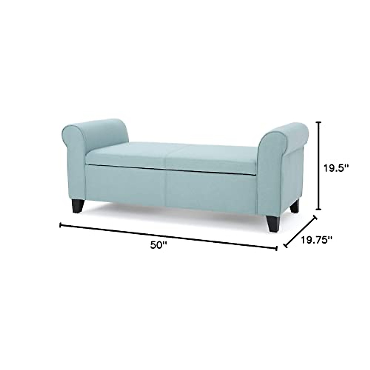 Christopher Knight Home Hayes Armed Fabric Storage Bench, Light Blue, 19.75 inches deep x 50.00 inches wide x 19.50 inches high