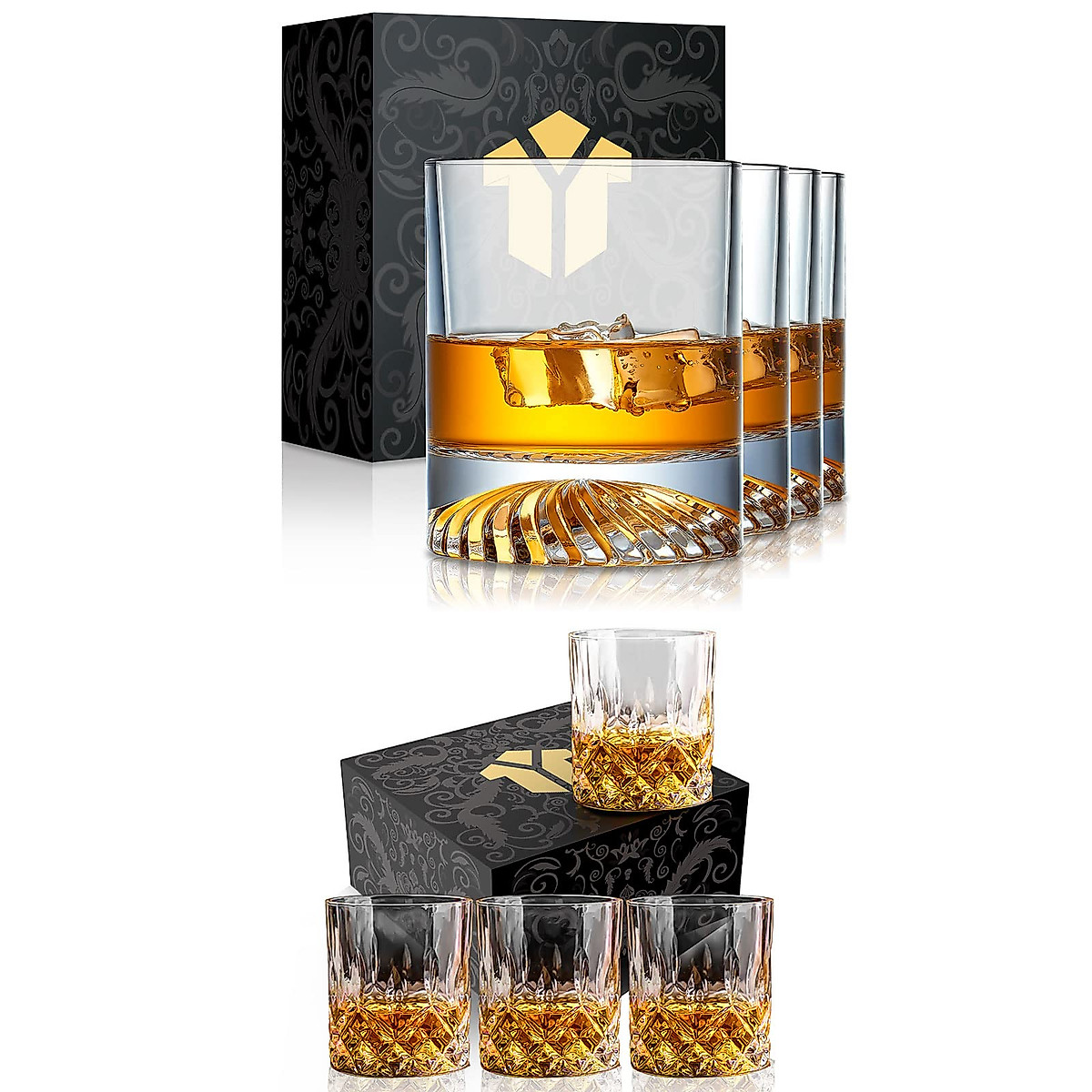 OPAYLY Whiskey Glasses Set of 8, Rocks Glasses, 10 oz Old Fashioned Tumblers for Drinking Scotch Bourbon Whisky Cocktail Cognac Vodka Gin Tequila Rum Liquor Rye Gift for Men Women at Home Bar