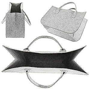 Xinshang Firewood Basket Storage Felt Bag Shopping Basket Grey Magazine Rack Basket with Handle for Carry Wood Toys Newspaper