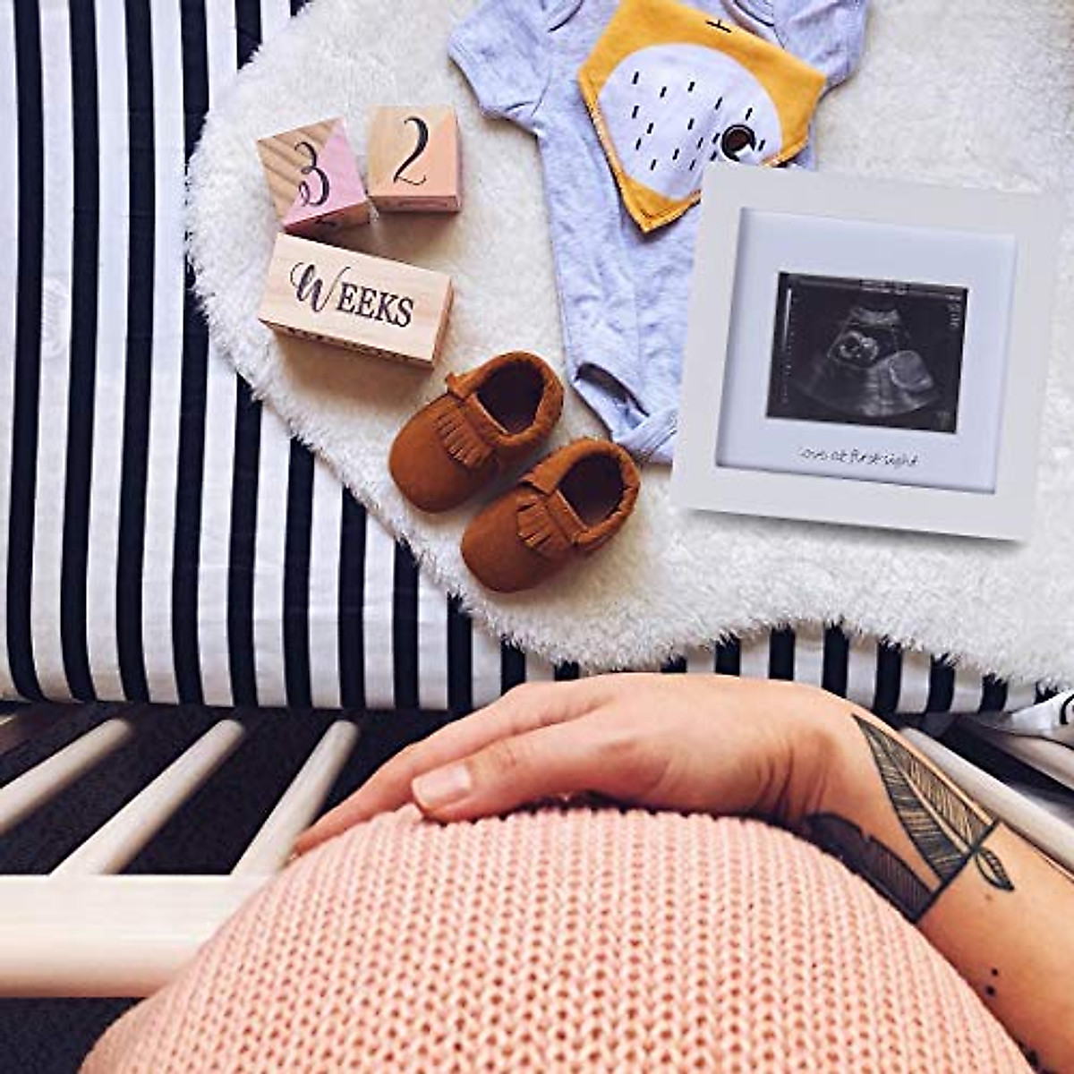 IHEIPYE Baby Sonogram Photo Frame - 1st Ultrasound Picture Frame - Idea Gift for Expecting Parents,Baby Shower, Gender Reveal Party,Baby Nursery Decor (Silver Text, White)