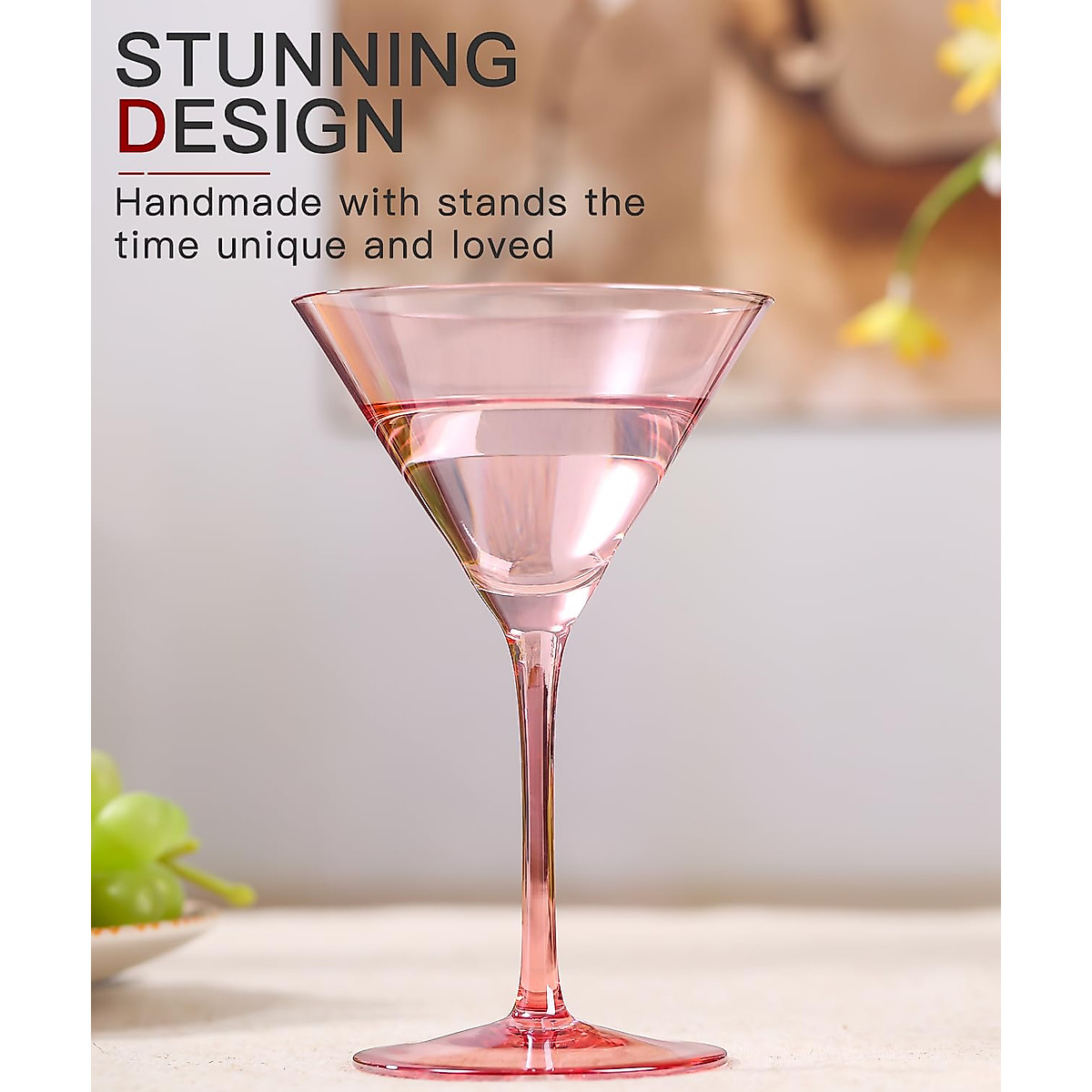 Physkoa Valentine's Day Gifts-Colored Martini Glasses Set | 7oz | Hand Blown Crystal Martini Glasses | Art Deco Cocktail Glasses Set | Versatile Tall Cocktail Glasses | Colorful Cocktail Glass