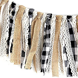 Buffalo Checkered Plaid Banner Set Fabric Black and White Gingham Bunting Tassel Garland Rustic Christmas Birthday Mantel Fireplace Farmhouse Classroom Decorations