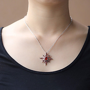 CiNily Created Orange Fire Opal Orange Garnet Rhodium Plated Women Jewelry Gemstone Pendant Necklace 1 1/4"