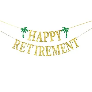 Gold Glittery Happy Retirement Banner, Official Retired Decor - Retirement Party Decorations Supplies