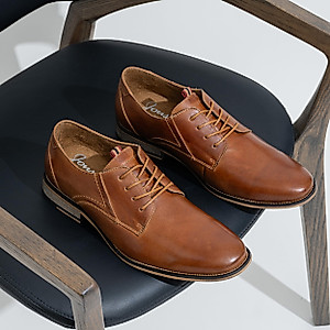 Jousen Men's Dress Shoes Leather Classic Formal Oxford Retro Plain Toe Derby Shoes (AMY612 Yellow Brown 12)