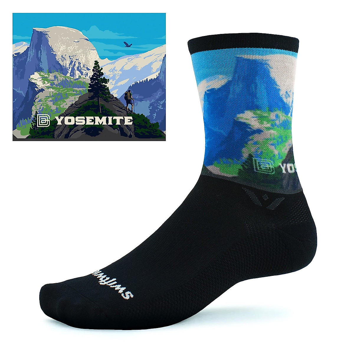 Swiftwick VISION SIX Impression, Parks Edition, Running and Cycling Socks (Yosemite Half Dome, Large)