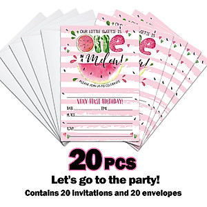 haipino Birthday Party Invitations for Girls Kids, Watermelon Birthday Invites (20 Sets 4" x 6" Cards with Envelopes) - JY655