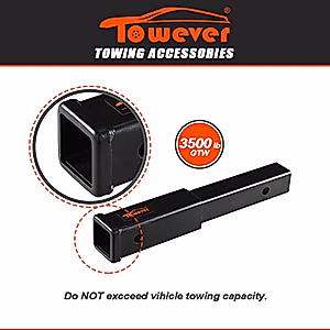 Towever 84433P Trailer Hitch Extender 12 Inch Extension Receiver Tube with Pin and Clip, 12 inches Length, 3,500 lbs. GTW