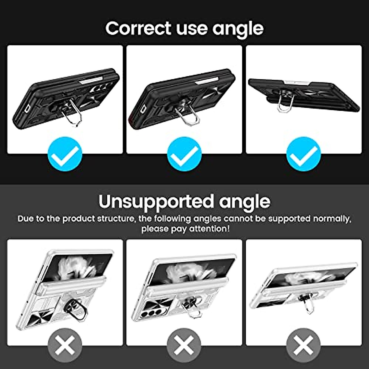 VEGO for Galaxy Z Fold 3 Case with Camera Cover, Hinge Protection Case with Front Screen Protector & 360°Ring Magnetic Kickstand Protective Armor Case for Samsung Galaxy Z Fold 3 - Midnight Black
