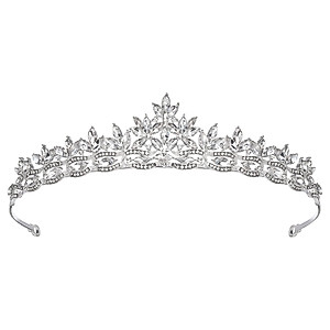 SWEETV Rhineshtone Wedding Tiara for Bride & Flower Girls - Princess Tiara Headband Bridal Crown, Bridal Hair Accessories for Women, Silver+Clear