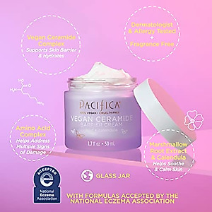 Pacifica Beauty, Vegan Ceramide Barrier Restore Cream, Daily Facial Repair Moisturizing Cream, Skincare, Moisturizer, Ecezma Association Approved, Safe for Sensitive Skin, Fragrance Free, Vegan