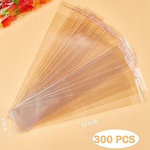 300Pcs Clear Plastic Pretzel Rod Bags, 2 X 10 Inches Self Sealing Cellophane Bags Resalable Treat Bags for Packaging Snacks, Candy Popsicle, Goody, Party Favors