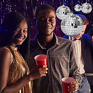 30PCs Hanging Mirror Disco Ball Ornaments Silver Disco Balls Decoration Ball Cake Decoration 70s Disco Party Disco Ball with Rope