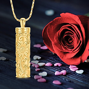 QGJNSGC Cylinder Urn Necklace for Ashes for Women Men Sunflower Cremation Jewelry Vial Memorial Pendant