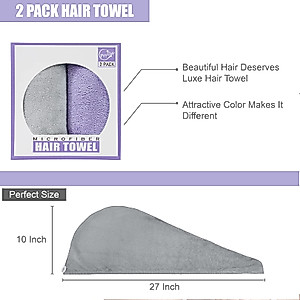 Poyday Microfiber Hair Towel Drying Wrap: 2Pack Head Dry Towel Twist Drying Turban Anti Frizz Long Quick Rapid Absorbent Women Wet Plopping Curly Hair Towel Twisty for Girls Kids Button(Gray/Purple)