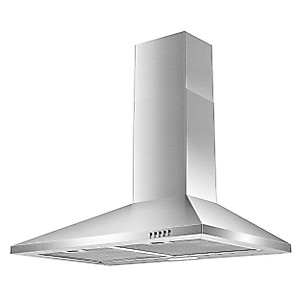 SNDOAS Range Hood 30 inch,Wall Mount Range Hood in Stainless Steel With Ducted/Ductless Convertible,Stove Vent Hood with Aluminum Filters,3 Speed Exhaust Fan,LED Light,Button Control