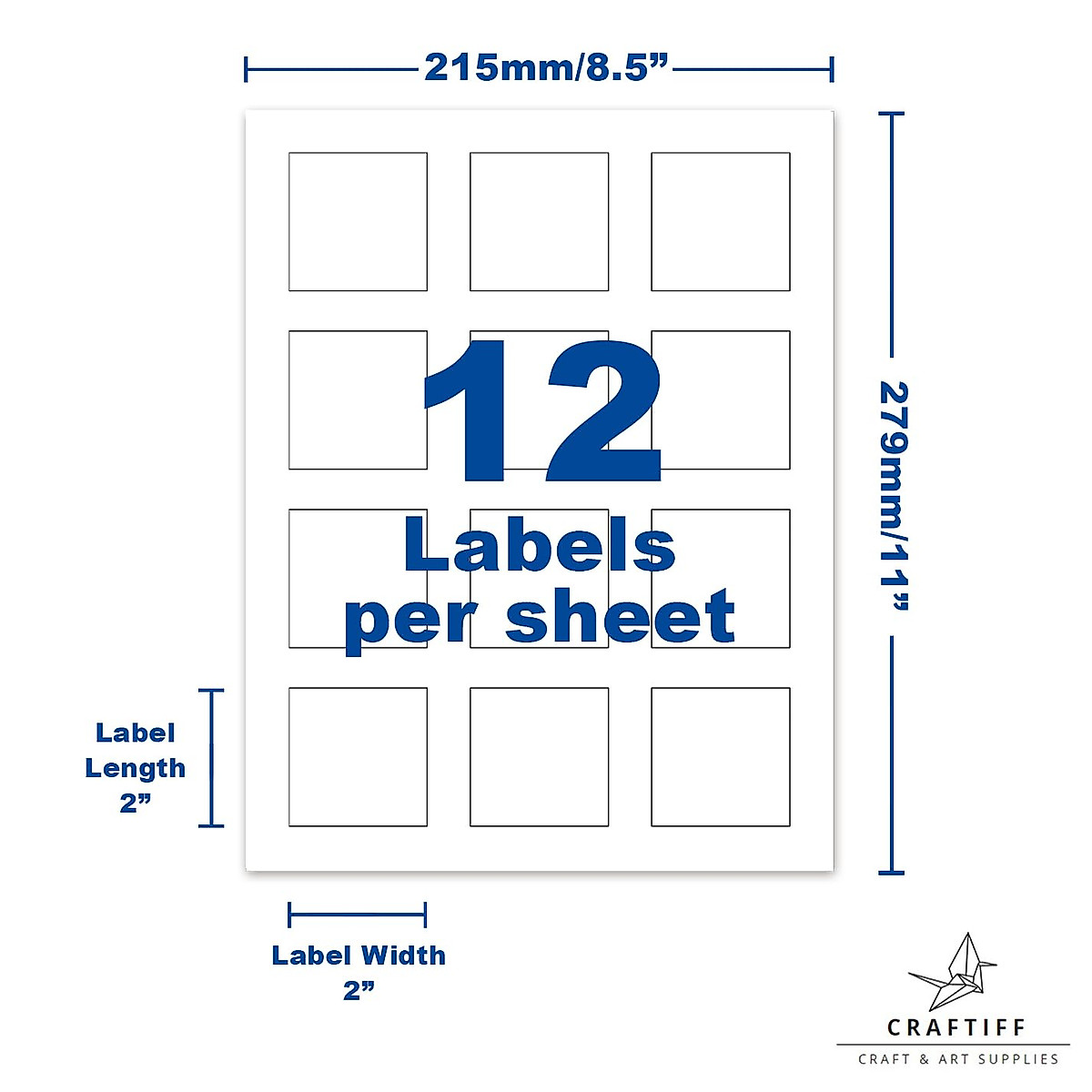 2x2 Clear Square Labels Stickers Glossy for Laser Printer, Pack of 300, Transparent self Adhesive Vinyl Paper Craftiff