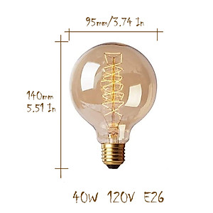 CTKcom G30 Edison Globe Bulbs (2 Pack)- G95 E27 Antique Incandescent Bulb 40W Equivalent Warm White Lamps,Spiral Tungsten,for Loft Coffee Bar Restaurant Kitchen Lights