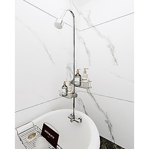 QIHS Shower Rack, Paw Feet Tub Accessories (No Shower Rod), 304 Stainless Steel 2 Tier Adjustable Basket, Bathroom Shower Rod Storage Organizer for Bathroom Shampoo Storage, AM-079-1