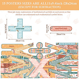 Geyoga 15 Pcs Educational Posters Set - Large Math Symbols, Multiplication, Educational Posters for Homeschool & Classroom (Rainbow Daisy)