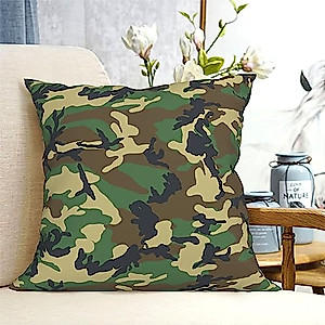 WURTON Green Military Camo Print Throw Pillow Covers, Soft Square Cushion Case,for Sofa, Couch,Bed Chair-18 X 18 Inch