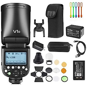 Godox V1-O TTL Flash Speedlite 76WS GN92 2.4G High-Speed Sync 1/8000s 2600mAh Li-ion Battery Round Head Camera Speedlight with Godox AK-R1 Accessories Kit Compatible for Olympus Panasonic Cameras