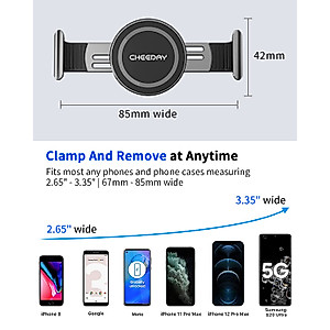 CHEEDAY Metal Phone Clamp for Magnetic Car Mount, [Clip & Remove at Anytime] Durable Metal Phone Clip for Most Magnet Phone Holder Compatible with iPhone 12 13 14 Pro Max, Samsung and More, Gray