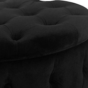 Homebeez 28 Inch Round Velvet Storage Ottoman, Button Tufted Footrest Stool Coffee Table for Living Room, Black