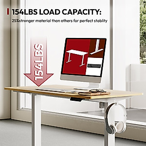 SANODESK Electric Standing Desk 48 x 24 Inches, Height Adjustable Stand Up Desk w/6-Button Controller, Ergonomic Computer Desk for Home Office, White Frame + Natural Tabletop