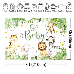 Mocsicka Jungle Safari Boy Baby Shower Backdrop Wild Animals Safari Party Decorations Oh Baby Jungle Theme Tropical Green Leaves Baby Shower Banner Supplies