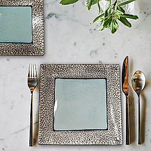 American Atelier Square Dinnerware Sets | Blue Kitchen Plates, Bowls, and Mugs | 16 Piece Stoneware Via Roma Collection | Dishwasher and Microwave Safe | Service for 4