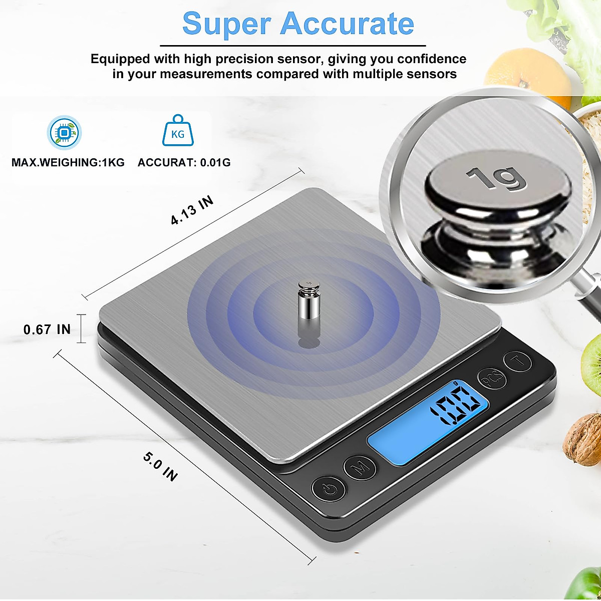 SKEAP Gram Scale 0.01g Accuracy, Food Scales Kitchen Digital Weight Grams & OZ, Jewelry Scale, High Accuracy Gram Scale, Digital Scale with Charging,Batteries and USB Cable Included