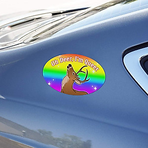 Oh Deer I'm Queer Rainbow Pride Gay Lesbian Funny Automotive Car Refrigerator Locker Vinyl Euro Oval Magnet