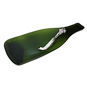 Vinotemp Wine Bottle Cheese Board and Knife - EP-CHWBT01,Silver