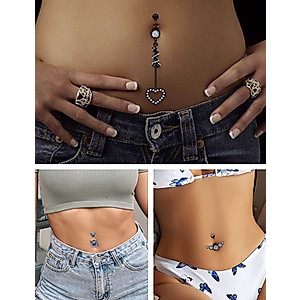 Vsnnsns 14G Belly Button Rings Belly Rings for Women Surgical Stainless Steel Skull Belly Piercing Jewelry Heart Butterfly Belly Button Ring Opal Navel Ring Barbell Body Jewelry Piercing Black