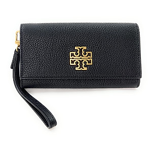 Tory Burch Britten Flap Envelope Leather Wallet (Black)