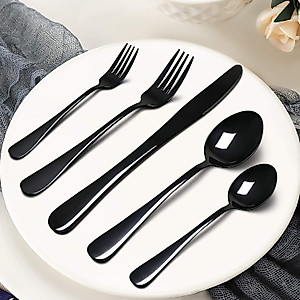 HaWare 49-Piece Black Silverware Set with Flatware Drawer Organizer, Stainless Steel Cutlery with 8 Steak Knives, Modern Eating Utensils Tableware Service for 8, Mirror Polished, Dishwasher Safe