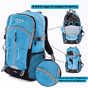 Elk 40L Hiking Backpack, Lightweight Waterproof Daypack with Rain Cover