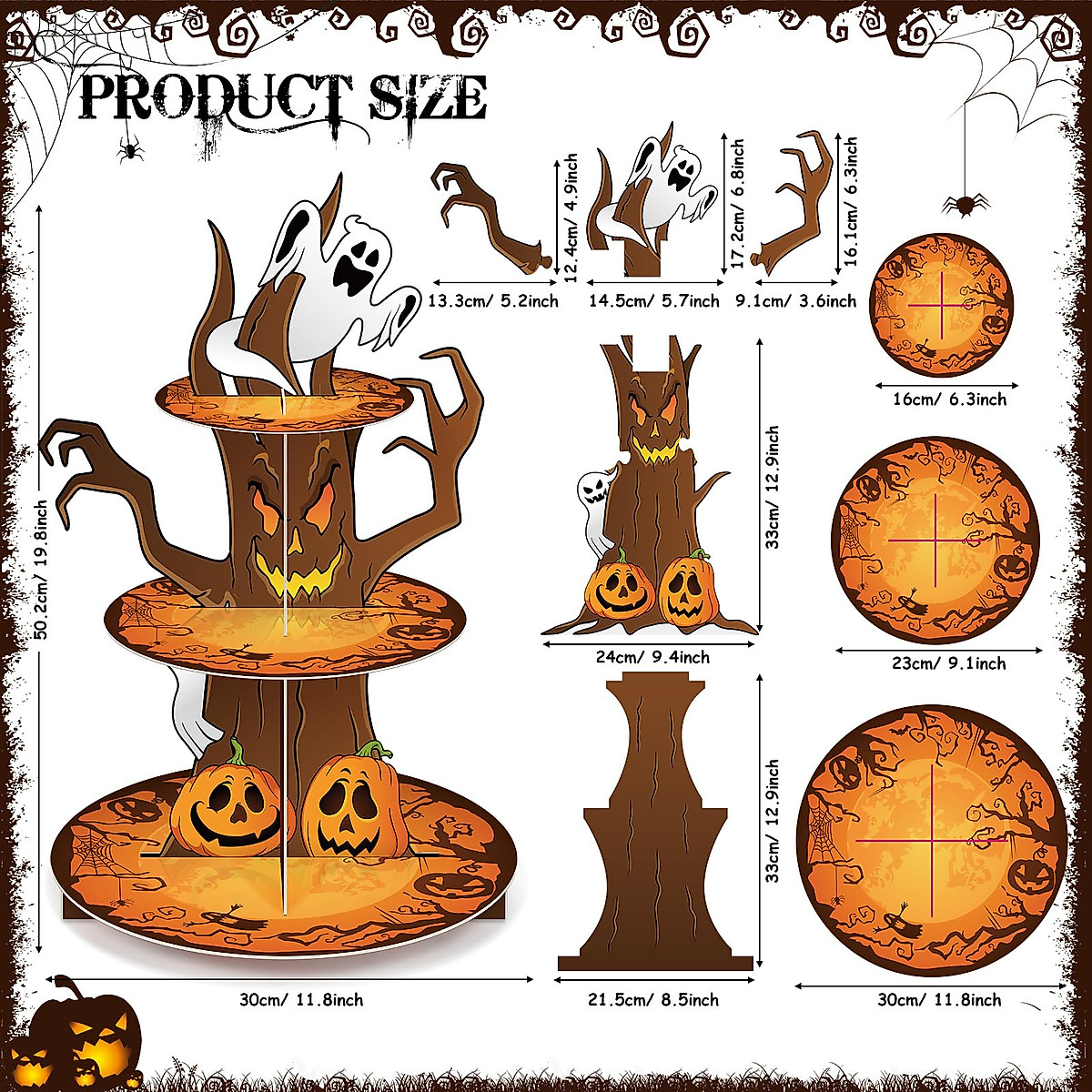 Cholemy Halloween Cupcake Stand Party Decorations Halloween Ghost Cupcake Holder Halloween Theme Cake Holder Trick or Treat Pumpkin Dessert Stand for Halloween Baby Shower Birthday Party Supplies