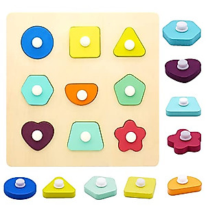 Toddler Shape Sorter Toys Baby First Shapes Knob Wooden Preschool Learning Jigsaw Peg Puzzle Board Toys Geometry Sorting Gifts Didactic Classic Toy for 1 2 3 Boys Girls Kids Montessori Stem Travel Toy