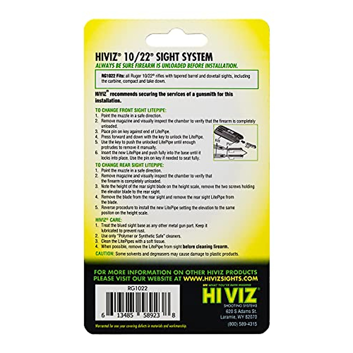 HIVIZ RG1022 Ruger 10/22 Front and Rear Combo Pack,Green, Red, White