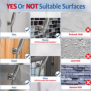 Shower Head Holder Adjustable Handheld Brass Shower Head Bracket Shower Wall Mount Holder Shower Wand Holder, Drill Free Glue Installation(Polished Chrome)