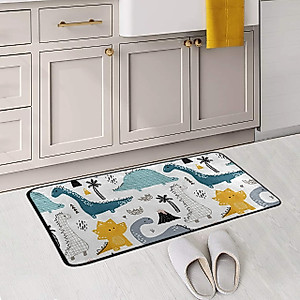 Dinosaur Bath Runner Rug Cream Dino Non Slip Area Mat Rugs for Bathroom Kitchen Indoor Carpet Doormat Floor Dirt Trapper Mats Shoes Scraper 39"x 20"