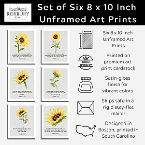 Roxbury Row Bible Verses Wall Decor, Scripture Wall Art, Christian Decor, Biblical Wall Decor, Christian Art Gifts, Scripture Posters, Modern Farmhouse Decor, Sunflower Decor (6 8x10 Unframed Prints)