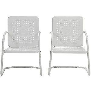 Crosley Furniture Bates 2-Piece Outdoor Chair Set, Retro Metal Patio Chairs for Dining, Porch, Deck, Balcony, White Gloss