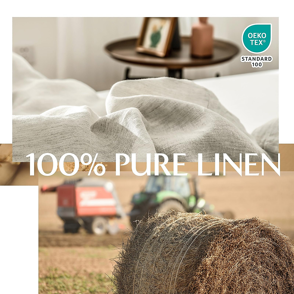 Simple&Opulence 100% Linen Duvet Cover Set, 3 Pieces Belgian Flax Breathable Bedding, 1 Comforter Cover+2 Pillowshams with Coconut Button Closure(King,Linen)