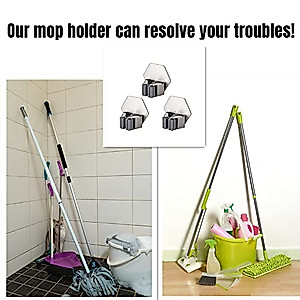Mop and Broom Organizer Garage Tool Storage Rack Stainless Steel Broom Gripper Mop Holder with 3M Self Adhesive, 3 Pack